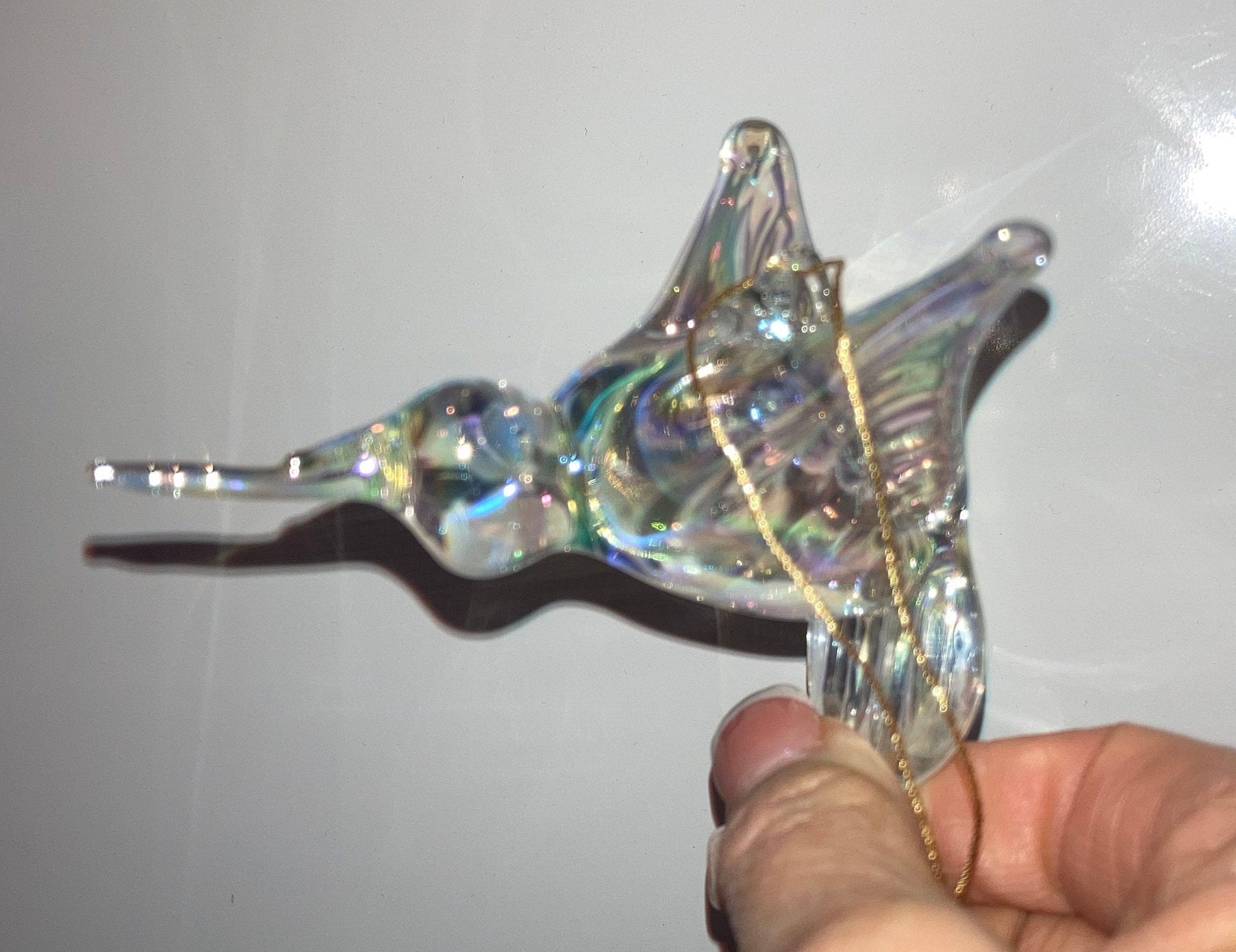 Vintage Blown Glass Hummingbird, Iridescent Clear Hummingbird, Blown ...