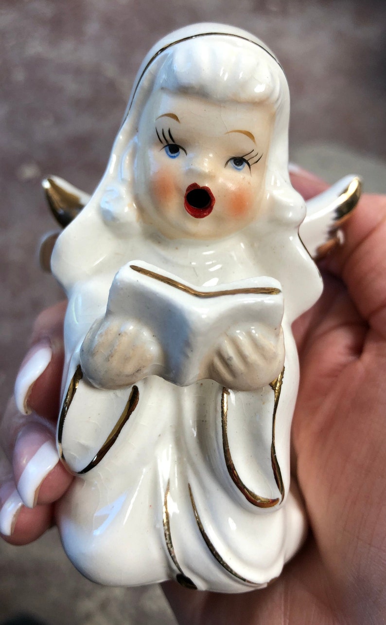 Vintage Japan Kneeling Angel Figurine, Mid Century Singing Angel Figure ...