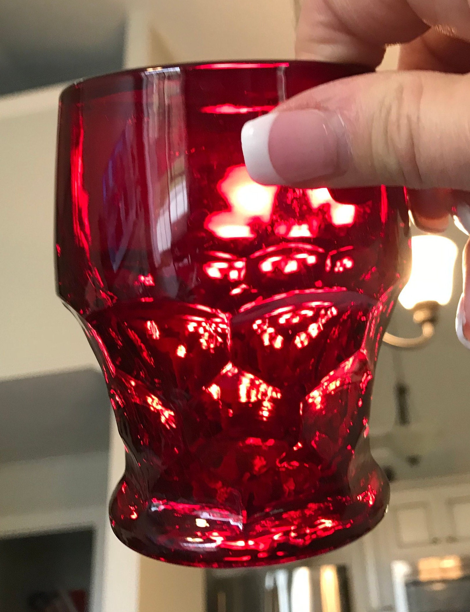 2 Vintage Ruby Red Glass Georgian Glasses, Anchor Hocking Ruby Red ...