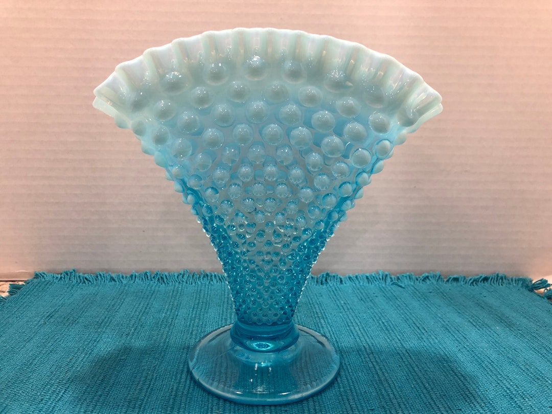 Fenton Opalescent Hobnail Vase, Fenton Turquoise Ruffled Fan Vase ...