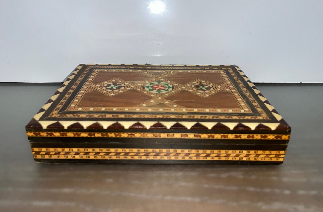 Vintage Inlaid Wooden Box, Inlaid Dresser Box, Wooden Jewelry Box ...