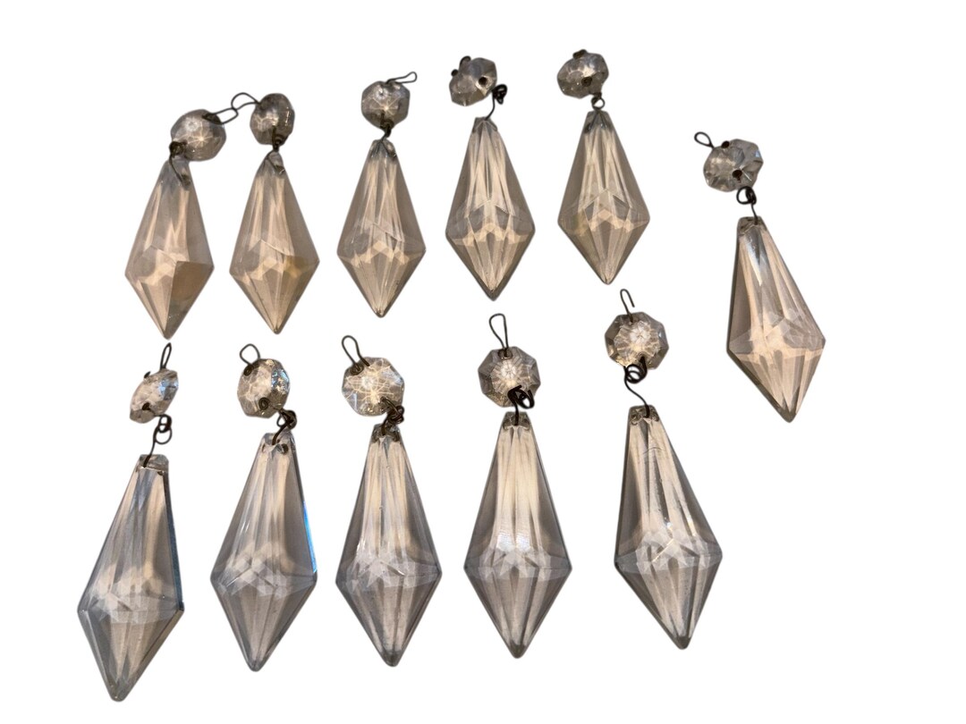 11 Antique 2 3/4" Crystal Prism Sets, Antique 2" Flat Diamond Prism ...