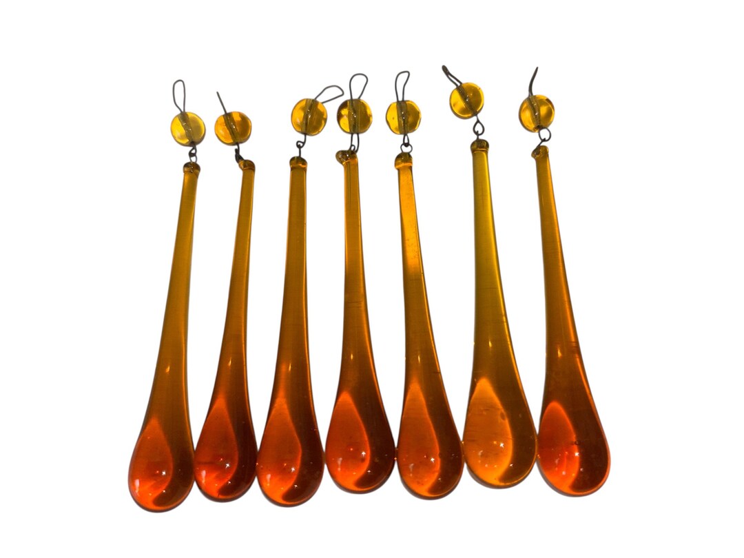 7 of Vintage Gold Teardrop Prisms, 3 1/2" Amber Gold Teardrop Sets ...