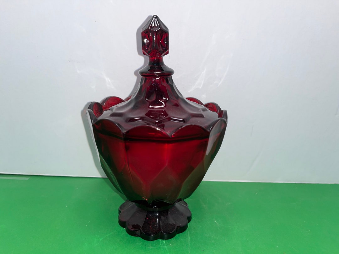 Vintage Ruby Red Lidded Candy, Red Lidded Candy With Candle, Ruby Red ...