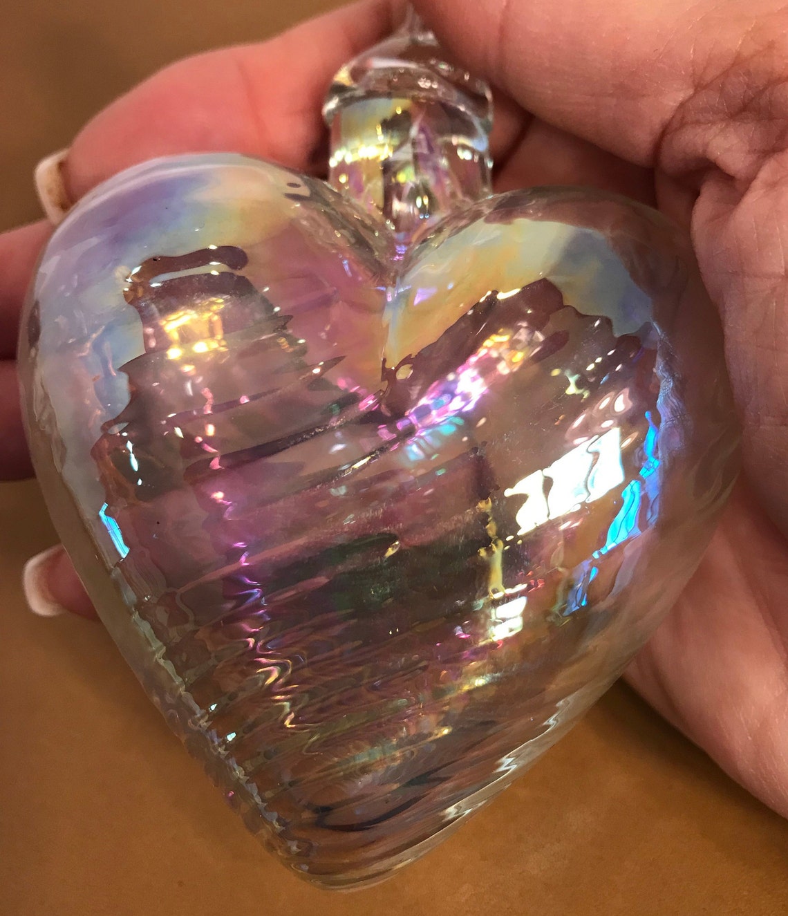 Iridescent Clear Hand Blown Glass Heart Ornament Handmade Art Etsy