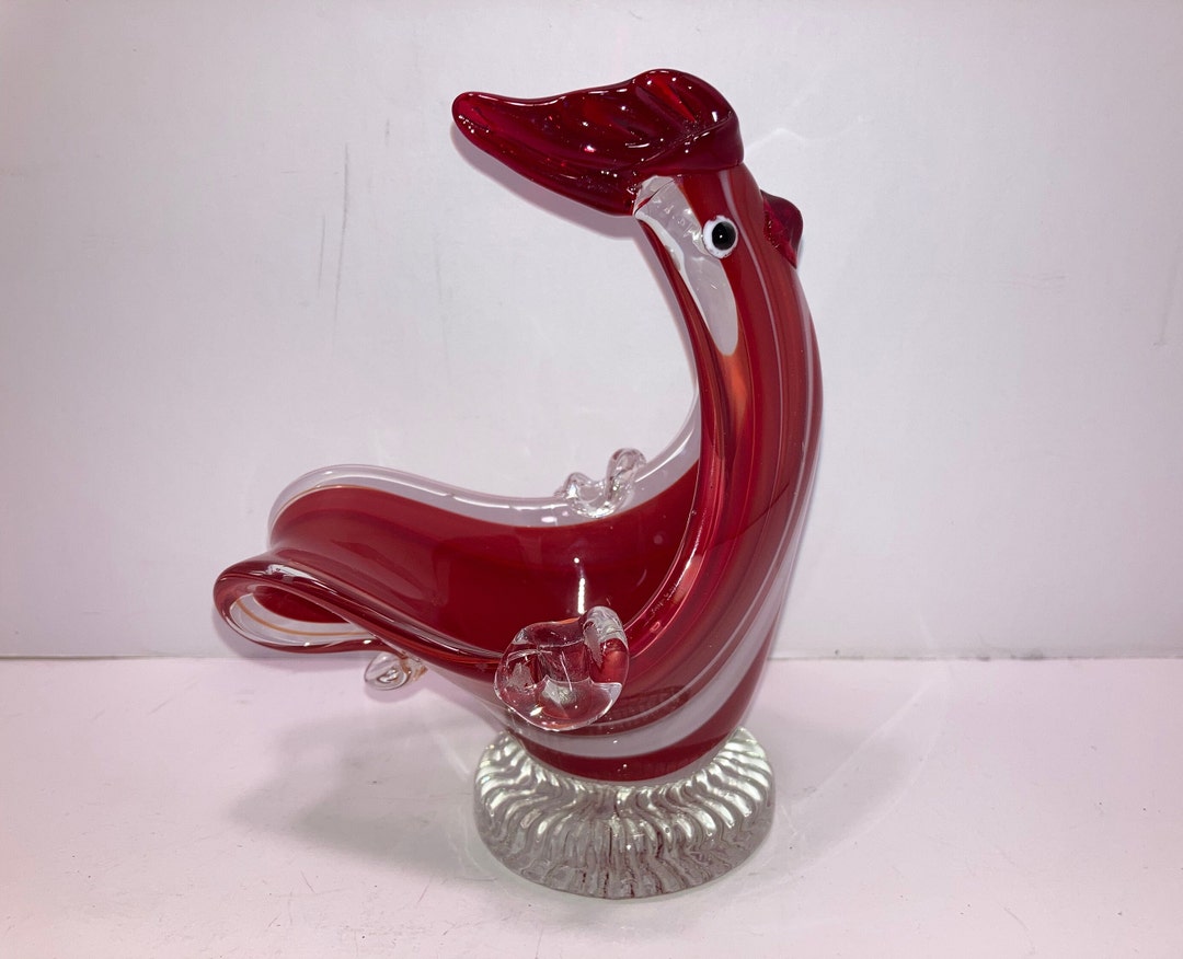 Murano Glass Rooster Candy, Red White Ribbon Glass Rooster, Italian ...
