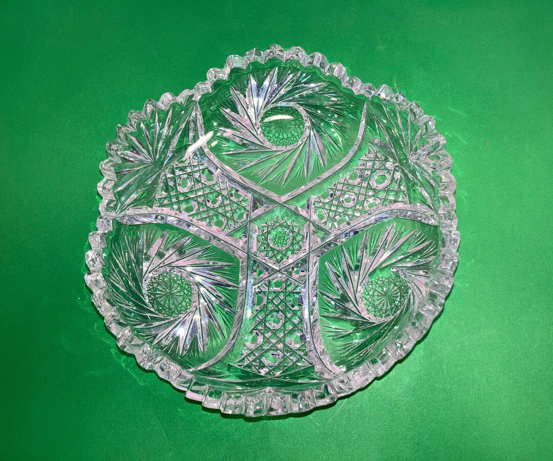 Antique American Brilliant Sawtooth Candy Dish, ABP Stars Cut Glass ...