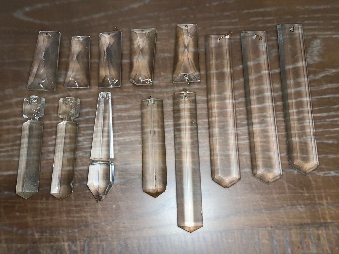12 Pc Imperfect Coffin Cut Crystal Prisms, Square Bar Prisms, Notched ...