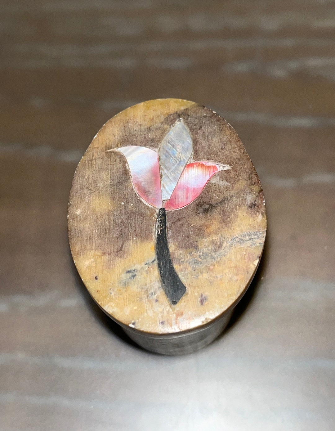 Vintage Carved Stone Box, Stone Oval Box, Marble Floral Inlay Box ...