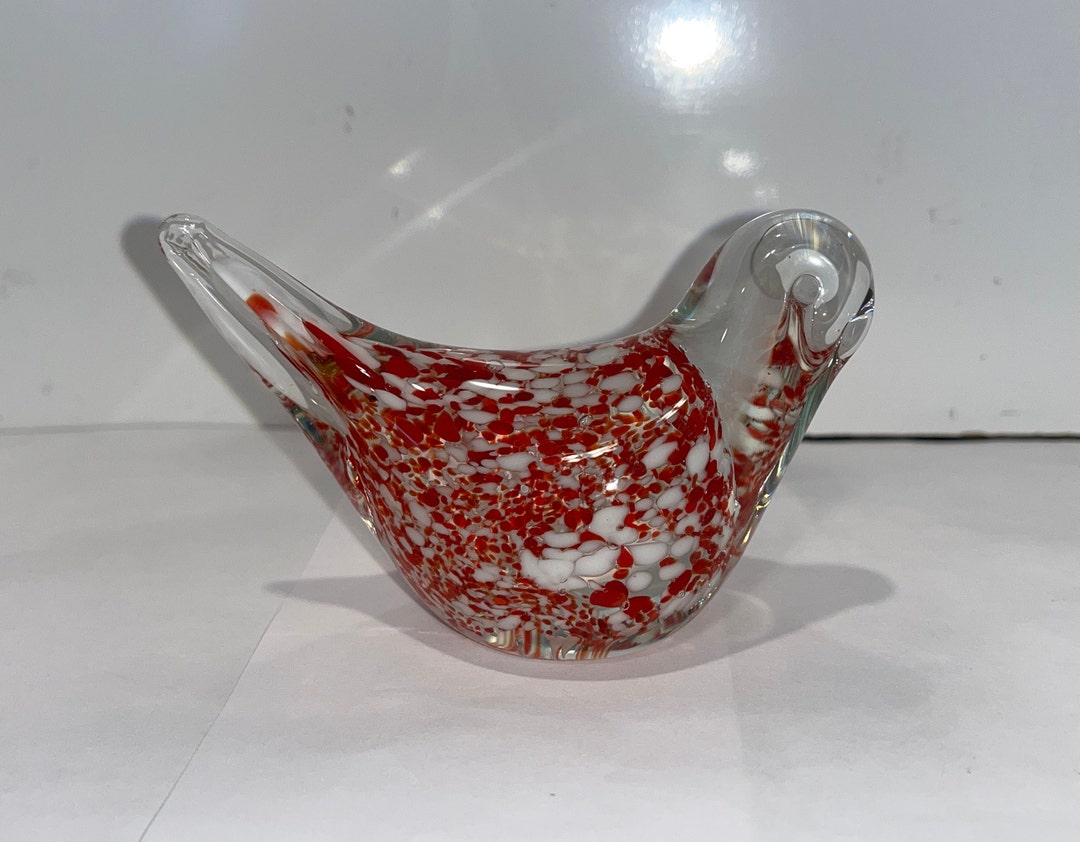 Sweden Red White Confetti Glass Bird, Red White Bird Made in Sweden, 3 ...