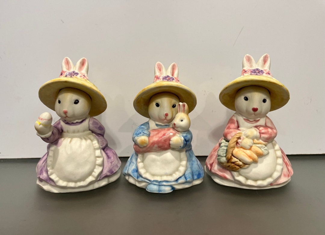 Set of 3 Vintage Easter Bunnies, Bisque Painted Bunny Figures, Easter ...