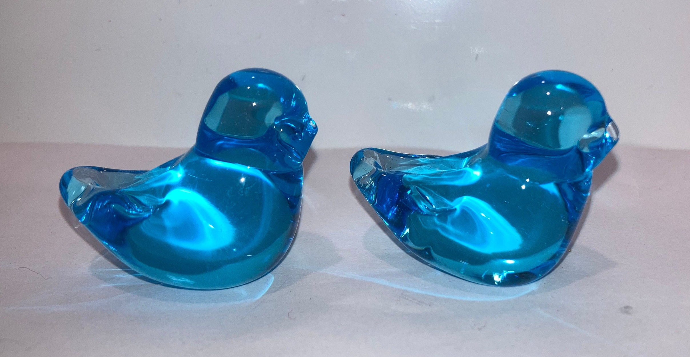 2 Mini Bluebird Little Blue Bird Figure Vintage Blown Glass - Etsy