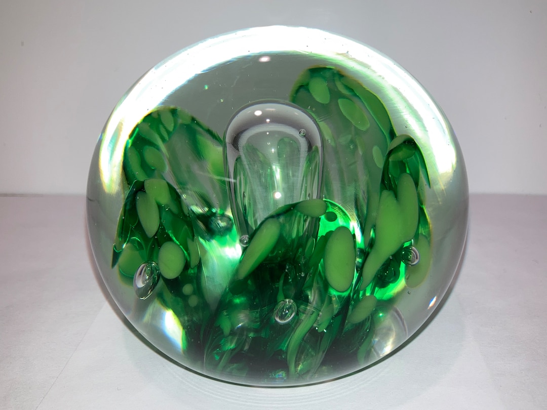 Kerry Zimmerman 95 Paperweight, Green Flower Paperweight, Bubble Glass ...
