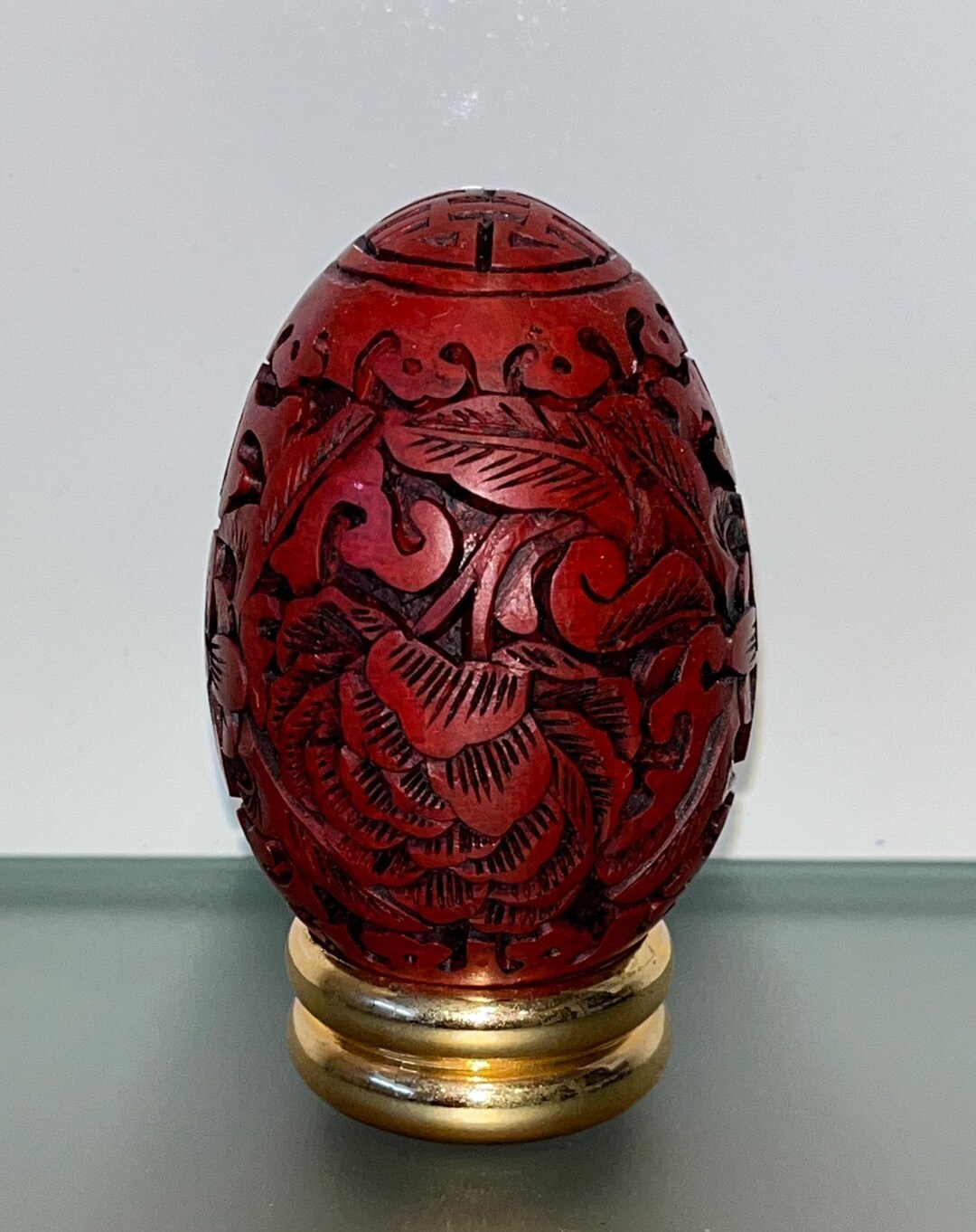 Franklin Mint Egg Red Cinabarr on Stand, Franklin Mint Red Carved Egg ...
