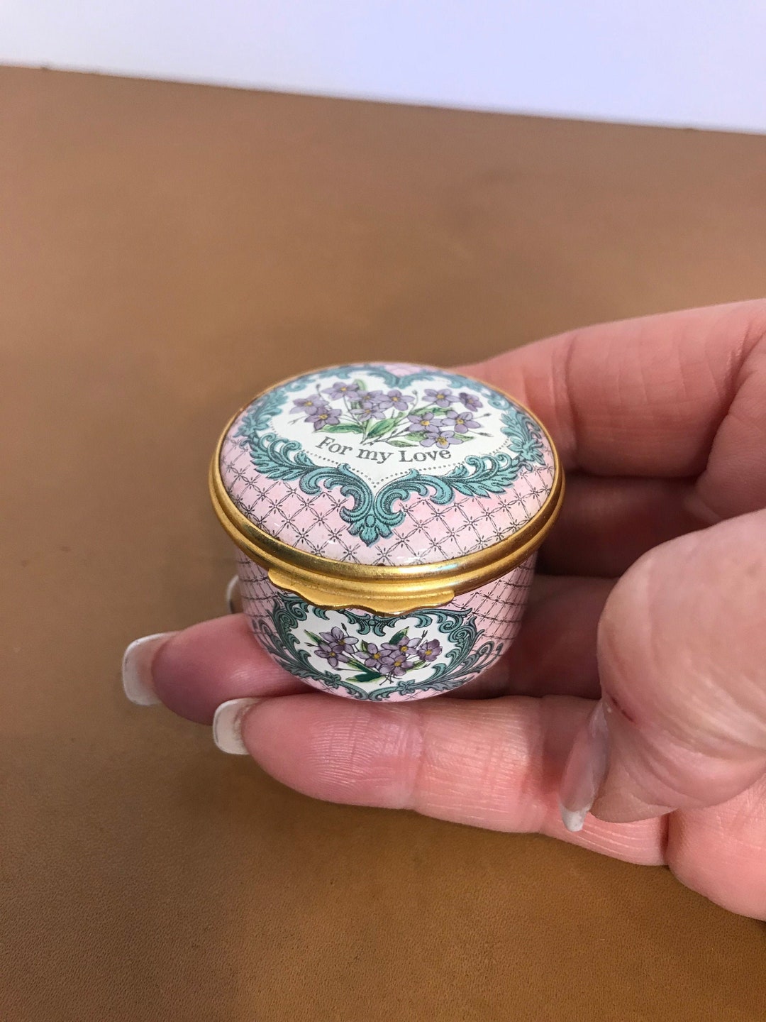 Halcyon Enamel Box for My Love, English Enamel Pink Flowers, Halcyon ...