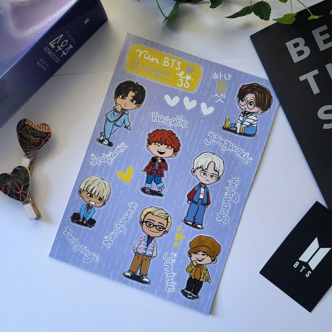 Run BTS Chibi Sticker Sheet, Kpop Journaling, Bangtan Stationery - Etsy