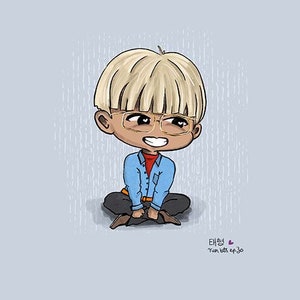 V Run BTS Chibi Art Print, Archive Quality, Taehyung BTS Illustration ...