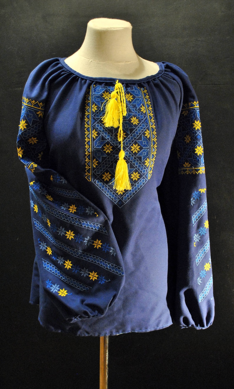Embroidered Dark Blue Blouse Ornament on Embroidery Homespun - Etsy