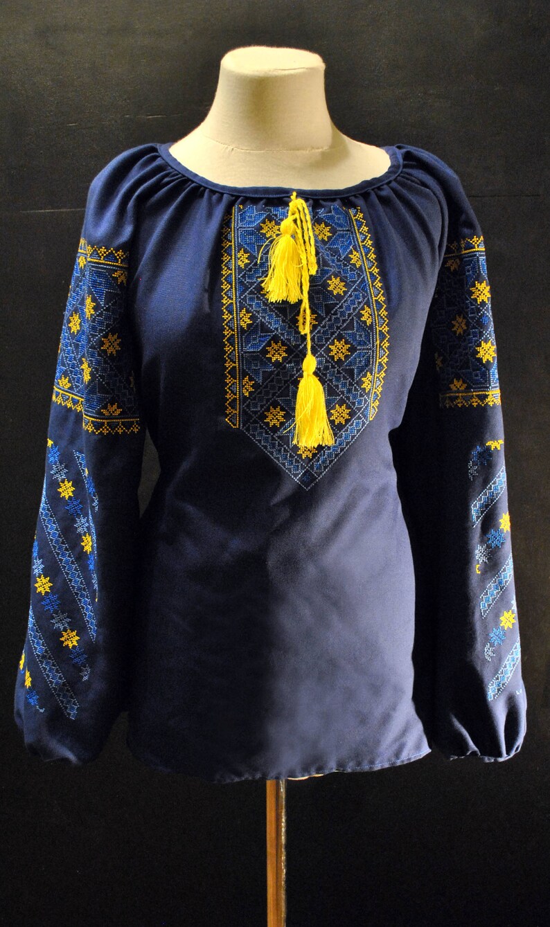 Embroidered Dark Blue Blouse Ornament on Embroidery Homespun - Etsy