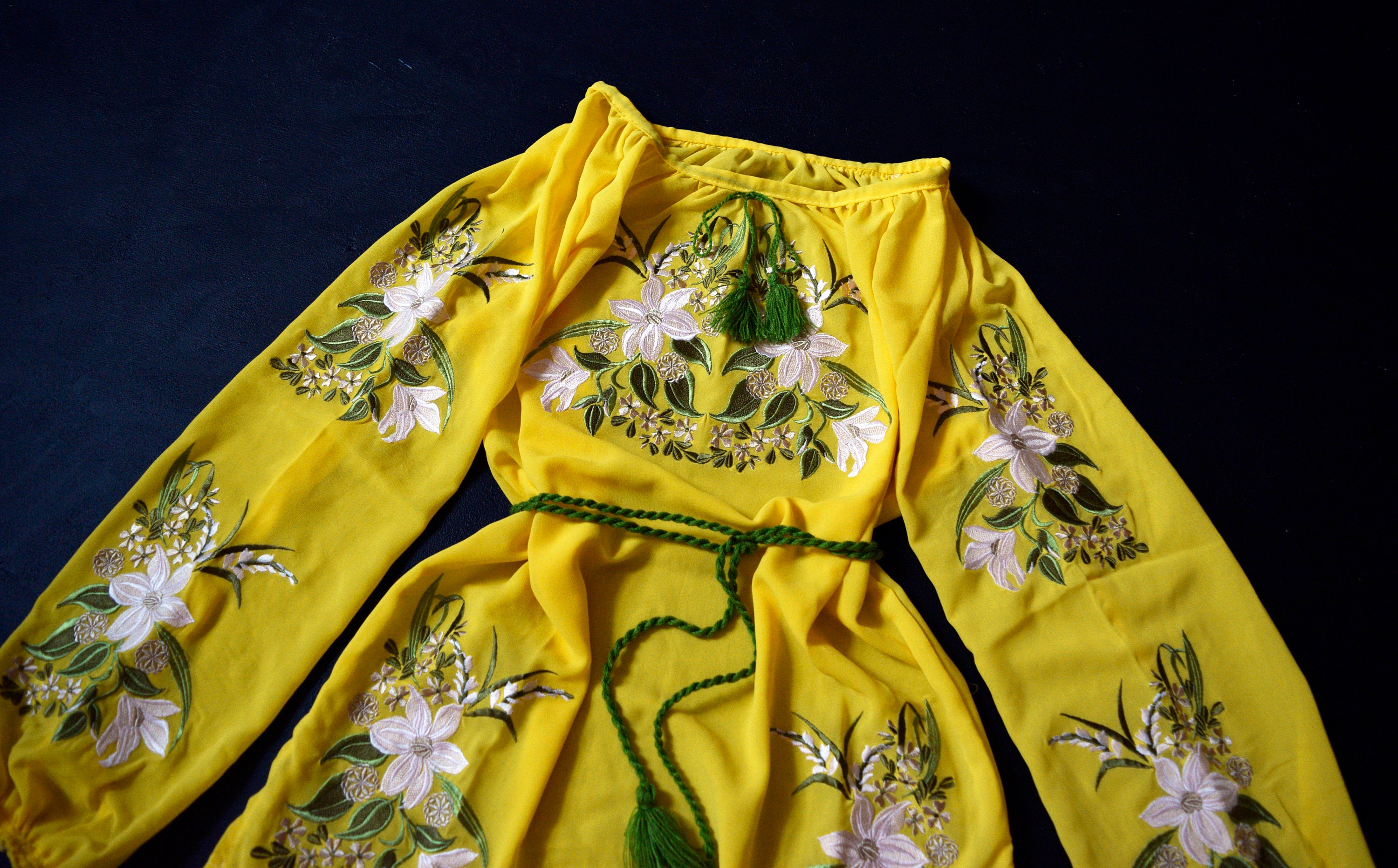 Bright Yellow Chiffon Embroidered Blouse Design for Women Embroidery ...