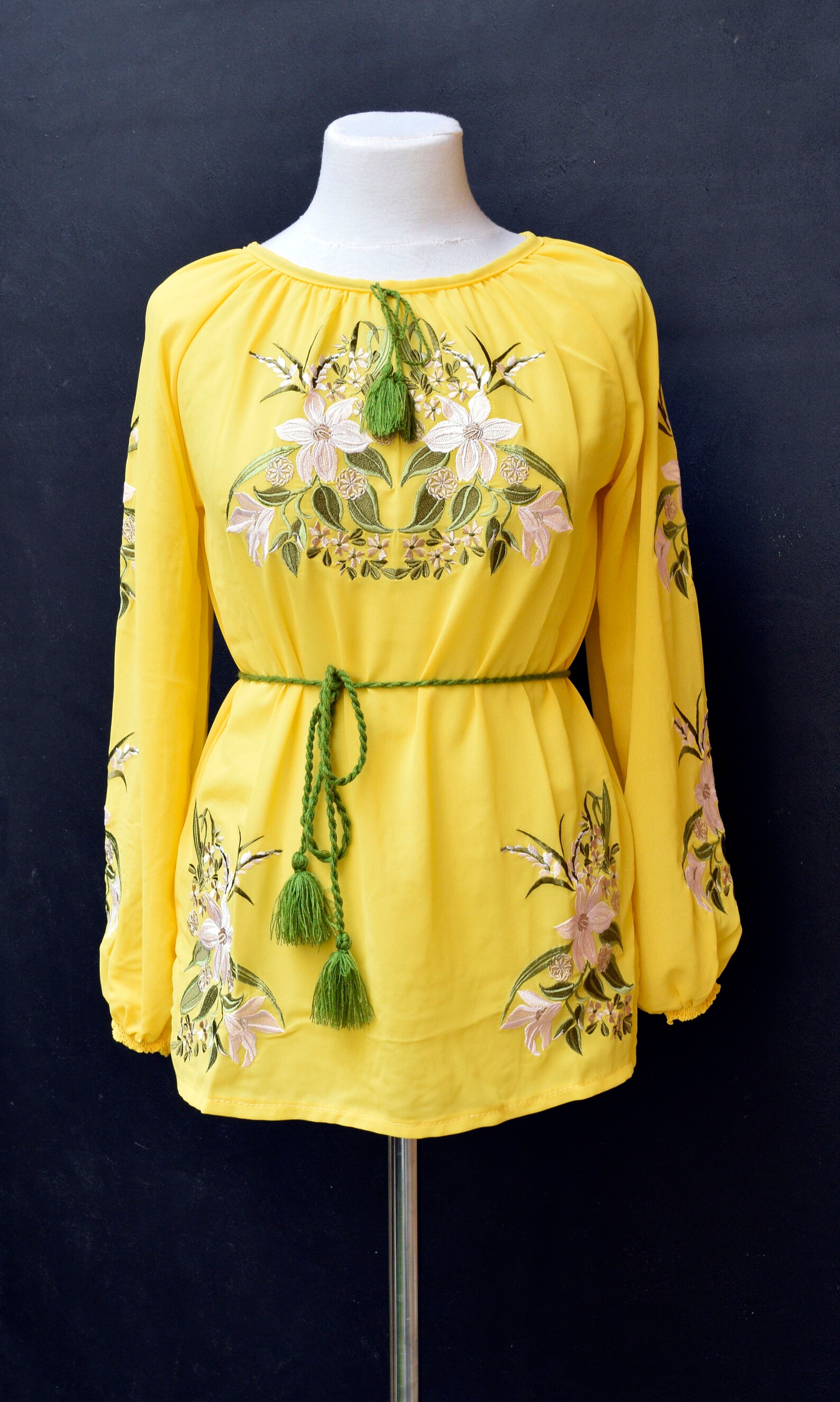Bright Yellow Chiffon Embroidered Blouse Design for Women - Etsy