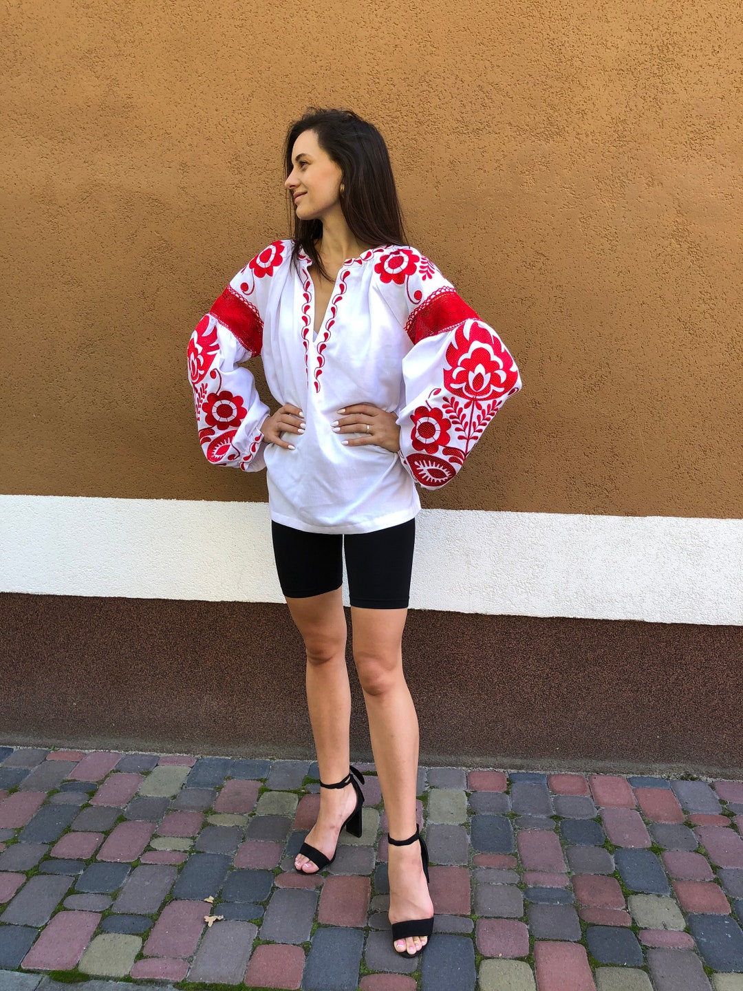 Red Fireflower Blouse Embroidered White Top With Flower Pattern Boho ...