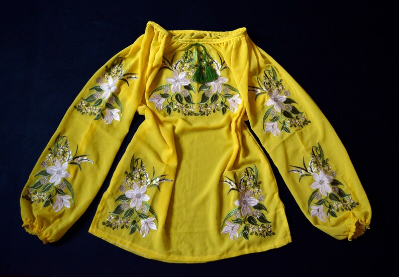 Bright Yellow Chiffon Embroidered Blouse Design for Women Embroidery ...