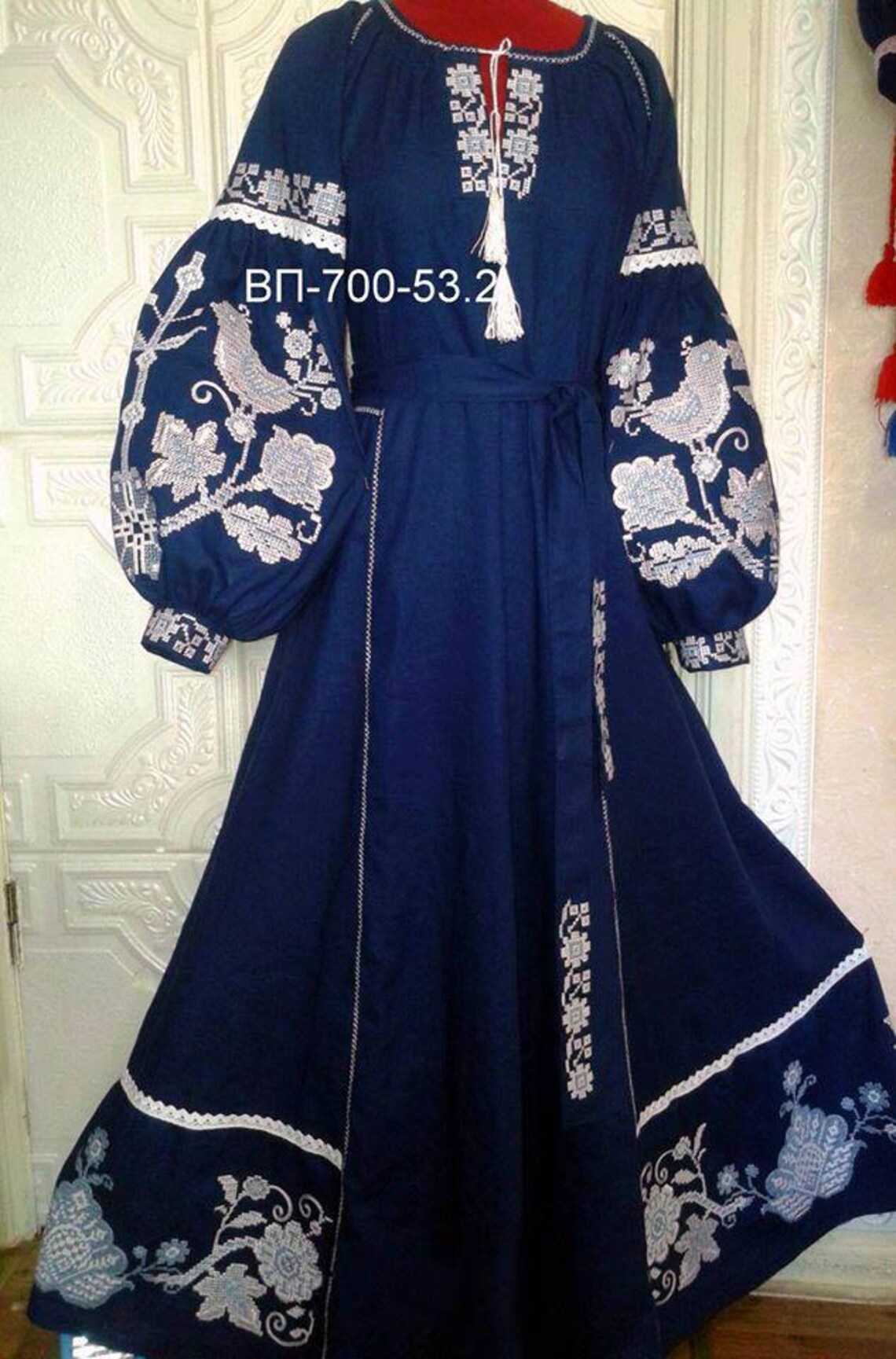 Dark Blue Beautiful Boho Woman Dress Linen Dress With - Etsy