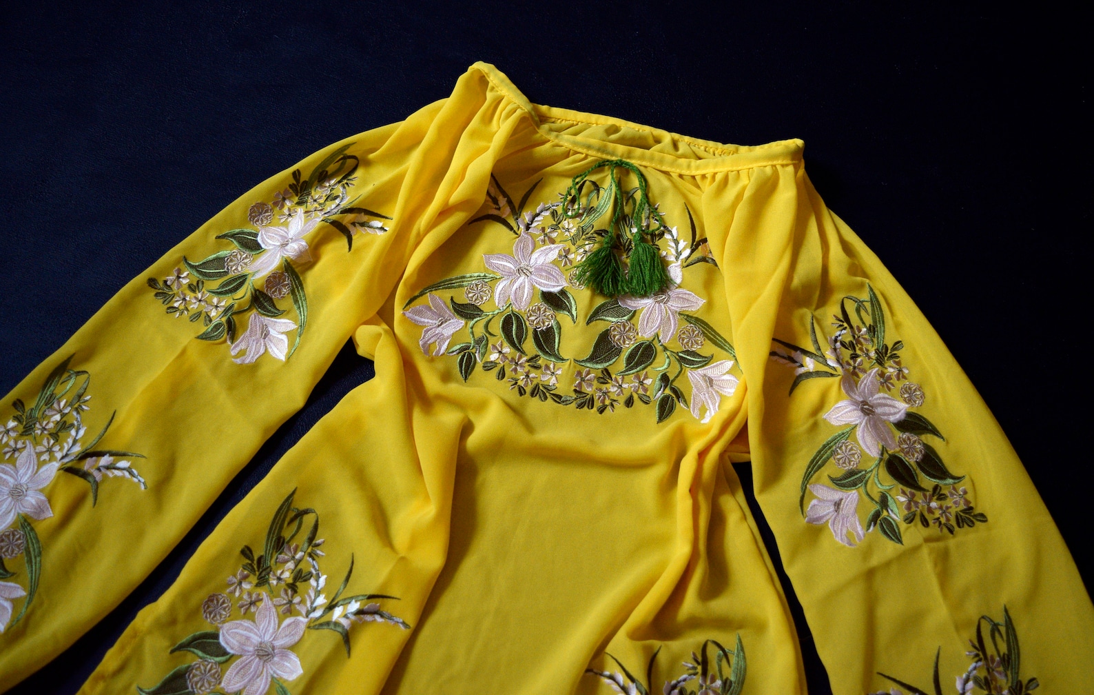 Bright Yellow Chiffon Embroidered Blouse Design for Women Embroidery ...