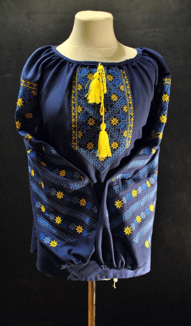 Embroidered Dark Blue Blouse Ornament on Embroidery Homespun - Etsy