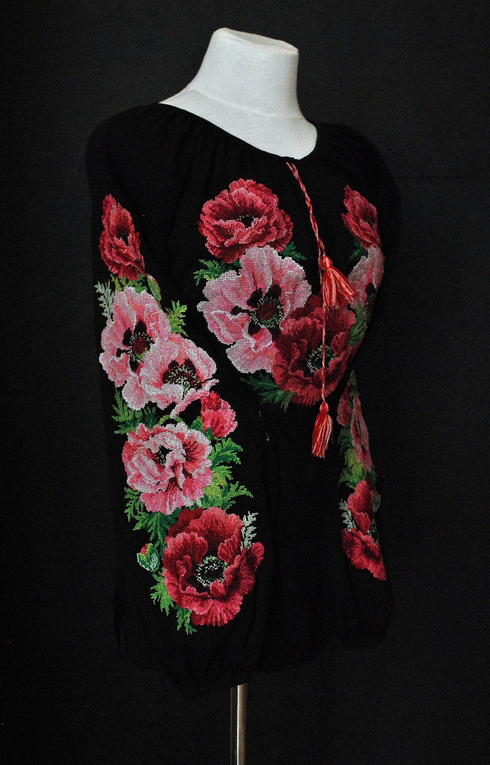 Beautiful Black Floral Embroidered Blouse Flower Embroidery - Etsy