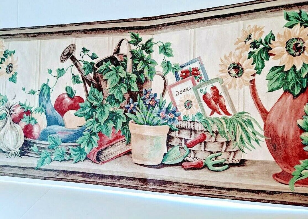 3 Rolls of Sunworthy Wallpaper Border Watering Can Seeds - Etsy