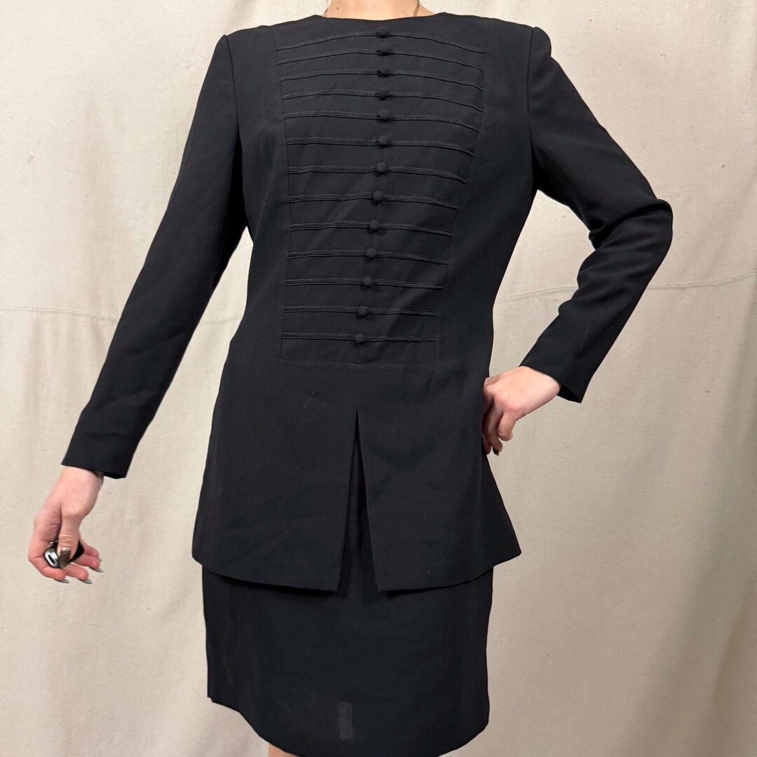 Vintage Maranna Black Dress Structured Fit Decorative Pintuck Button ...