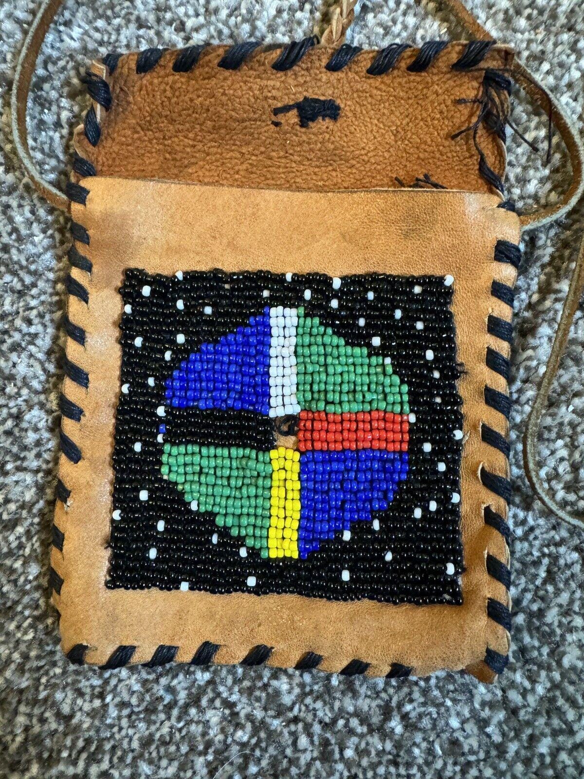 Vintage Native American Beaded Leather Pouch - Etsy