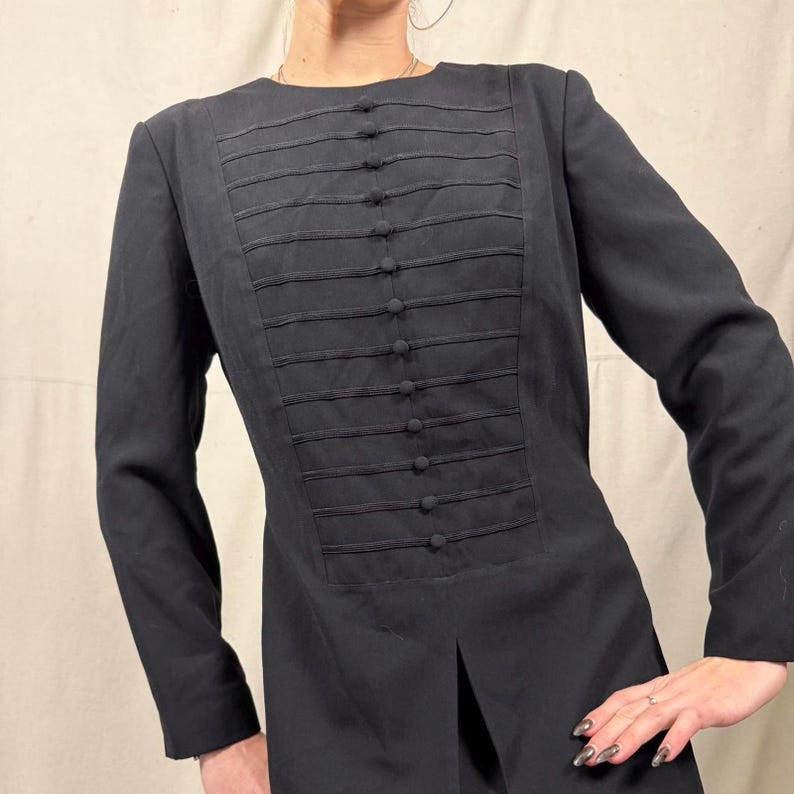 Vintage Maranna Black Dress Structured Fit Decorative Pintuck Button ...