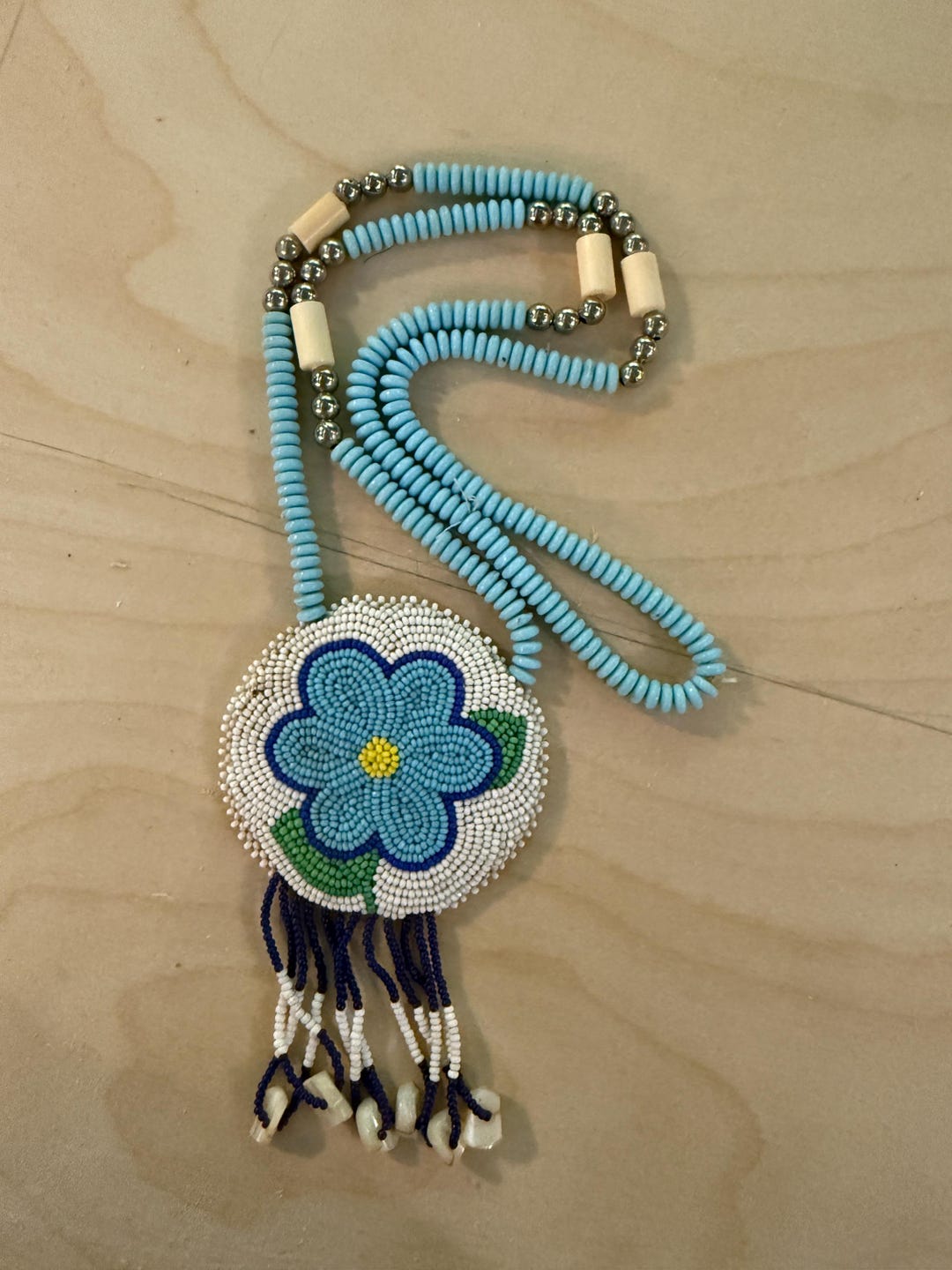 Vintage Beaded Native American Medallion Navajo Necklace Flower Design ...