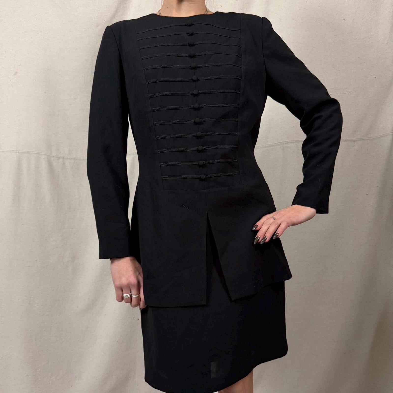 Vintage Maranna Black Dress Structured Fit Decorative Pintuck Button ...