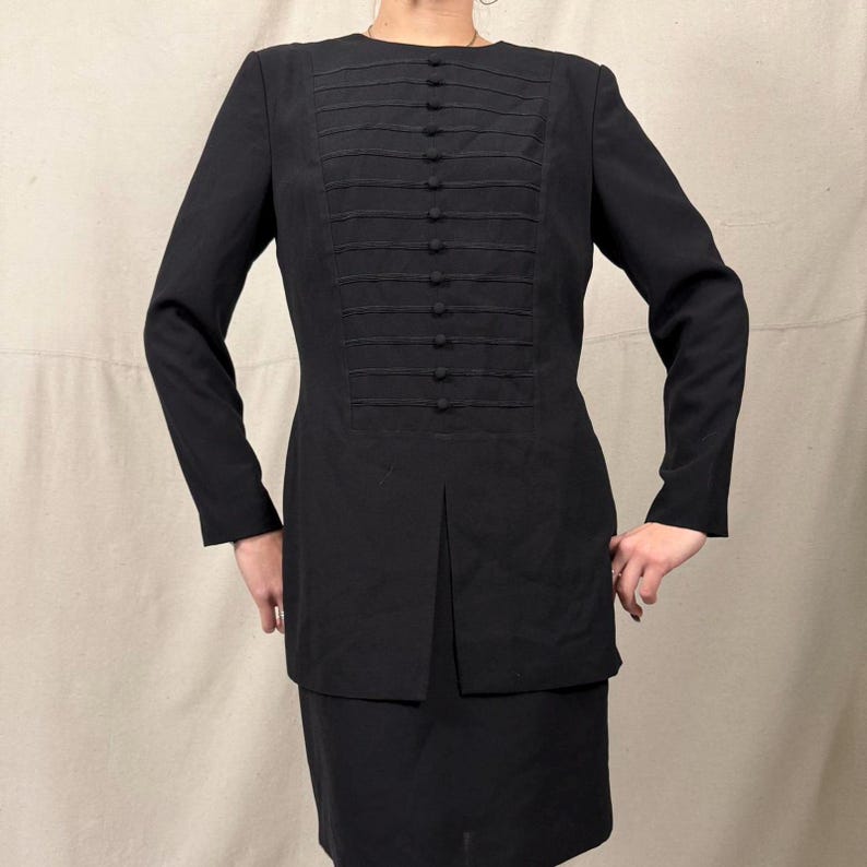 Vintage Maranna Black Dress Structured Fit Decorative Pintuck Button ...