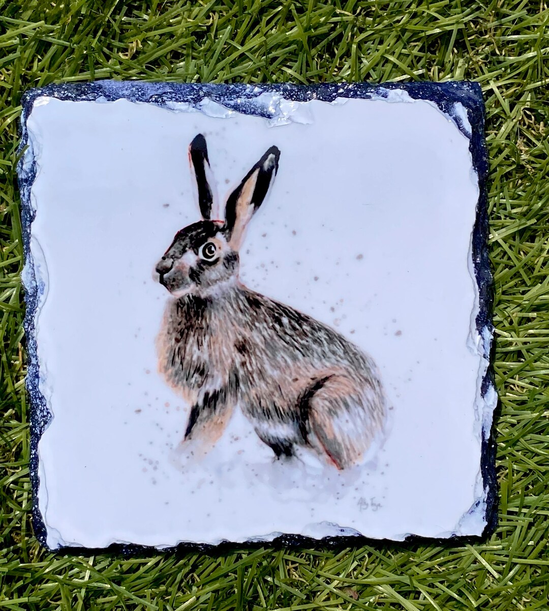 Hand Drawn Rabbit Coaster. Cork Backed or Slate Available - Etsy