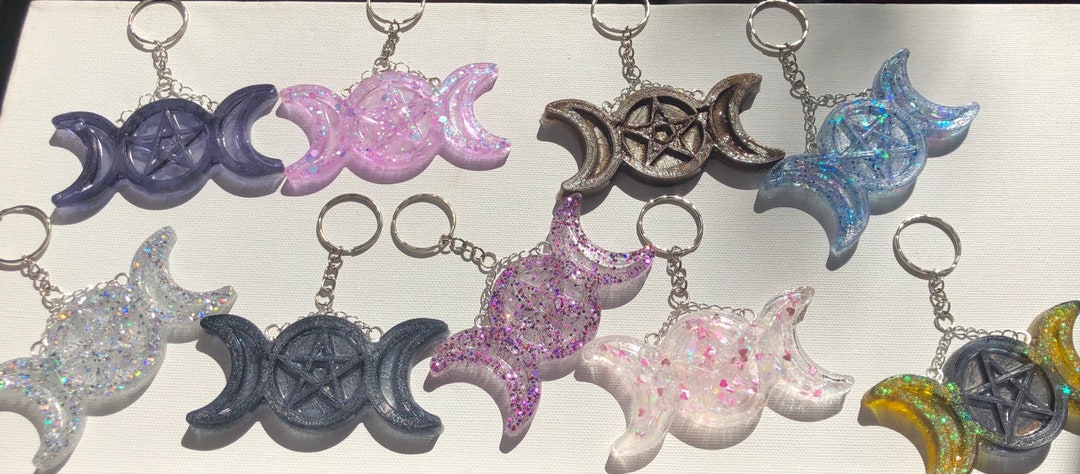 Triple Moon Goddess Pentacle Key Chain - Etsy