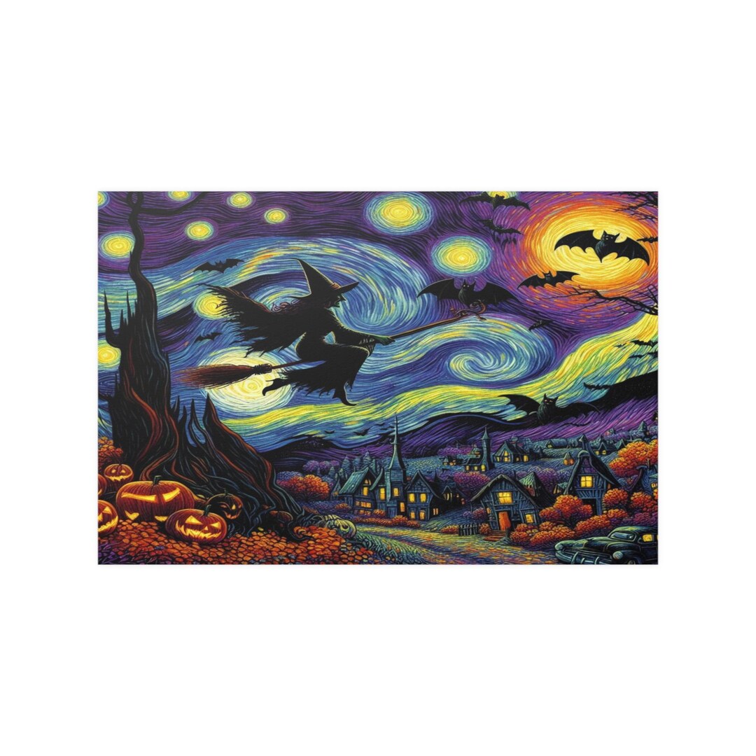 Once Upon a Witchy Night, Starry Night Witch Print on Satin Posters ...