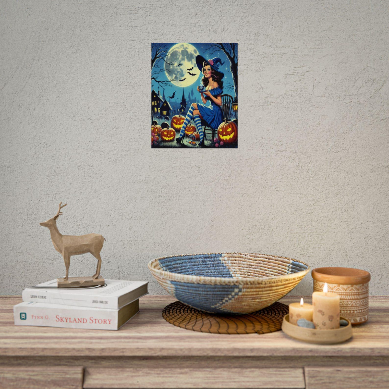 Vintage Style Witch Celebrating the Rare Super Blue Moon, Witch ...