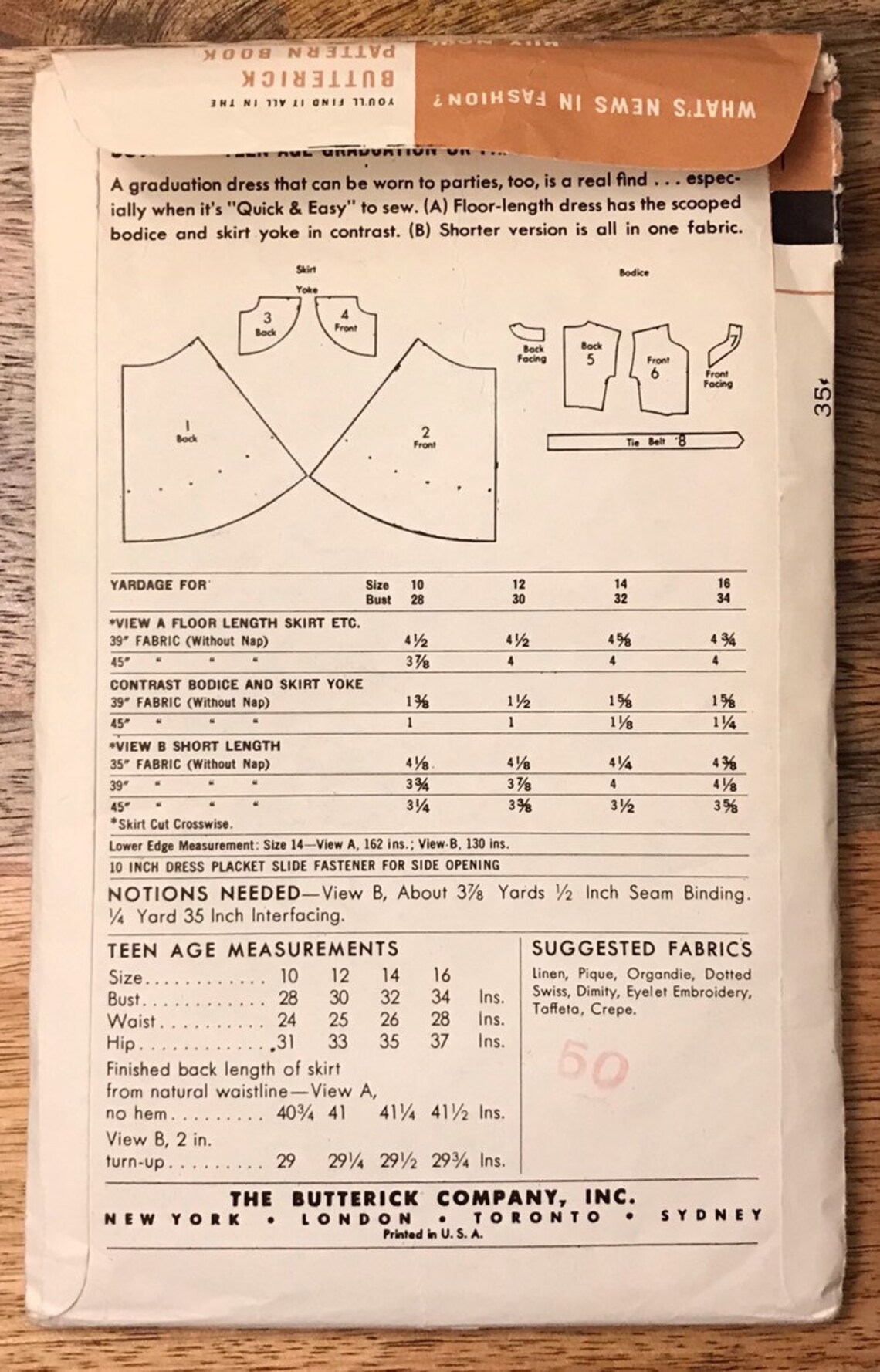 50s Butterick 5697 Party Dress Pattern - Etsy