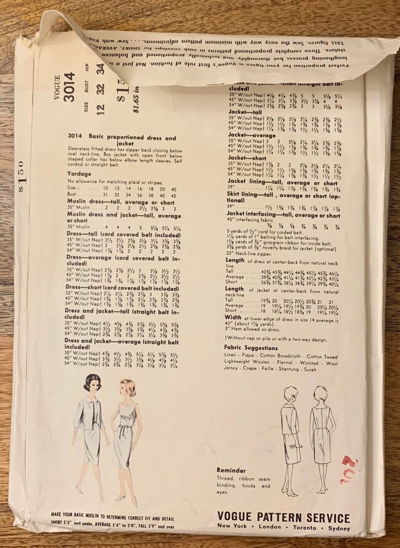 60s Vogue 3014 Dress & Jacket Pattern - Etsy