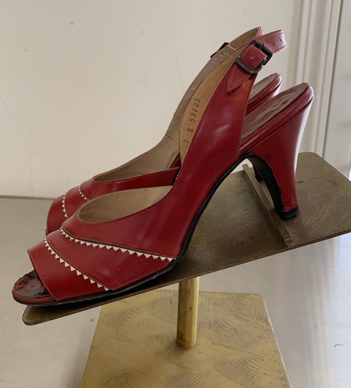 Vintage 50s Red Sling Back Peep Toe Heels | Etsy