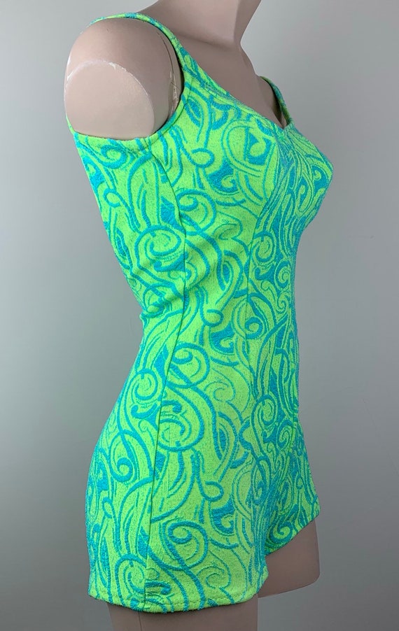 Vintage 50s/60s Neon Swirl Print Pin Up Swimsuit Bath… - Gem