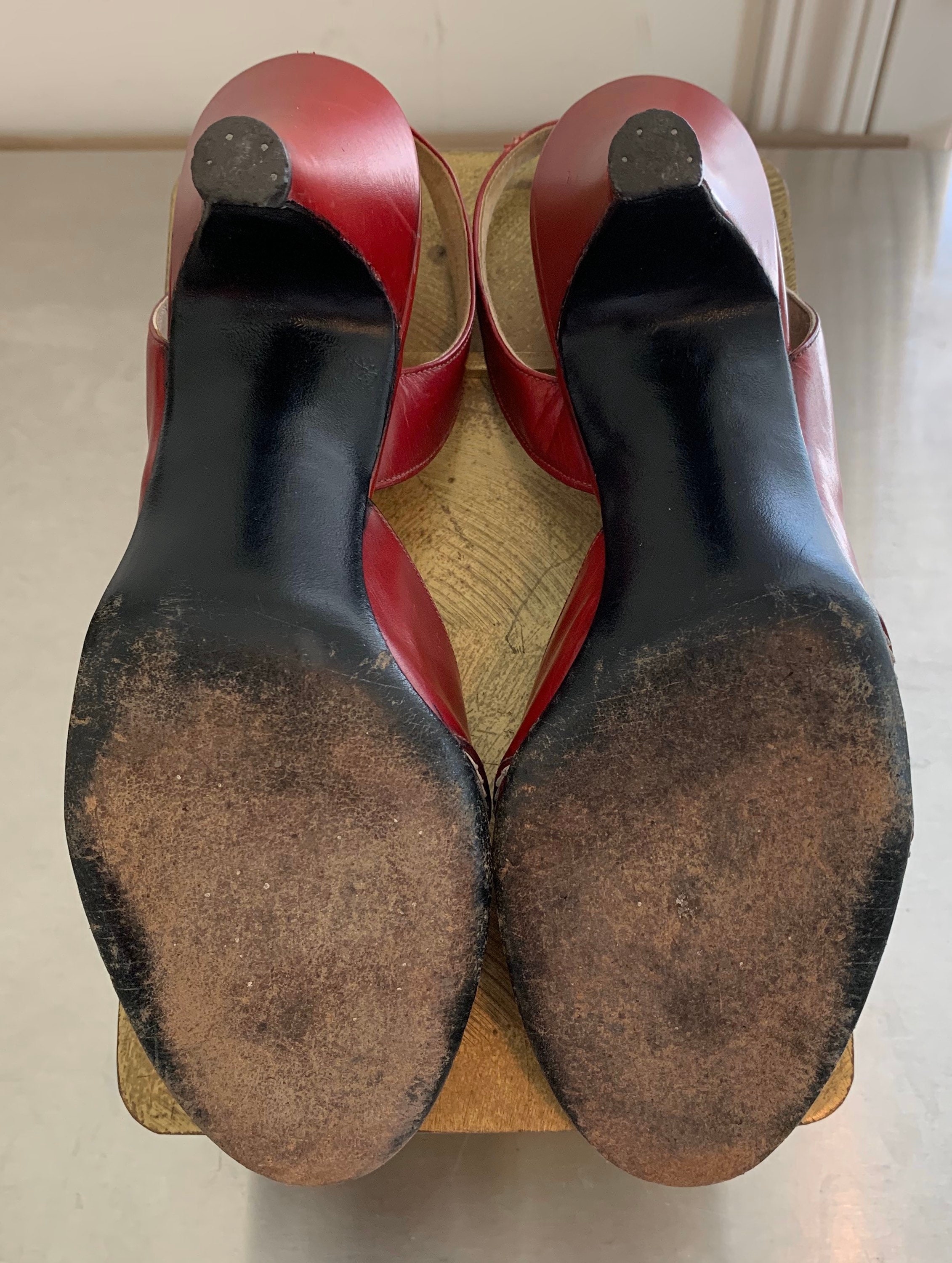 Vintage 50s Red Sling Back Peep Toe Heels - Etsy