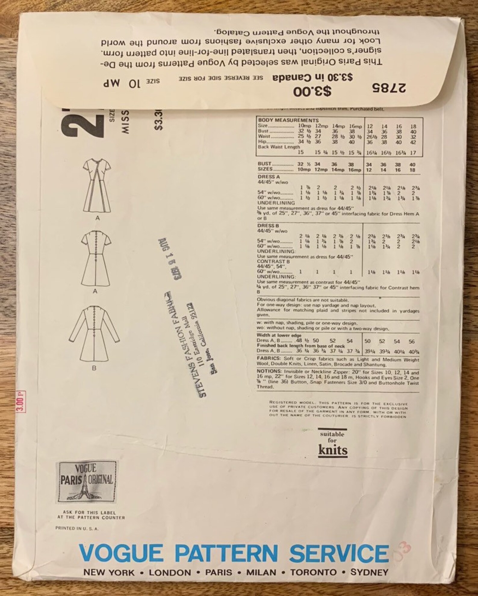 70s Vogue Paris Original 2785 Molyneux Dress Pattern - Etsy