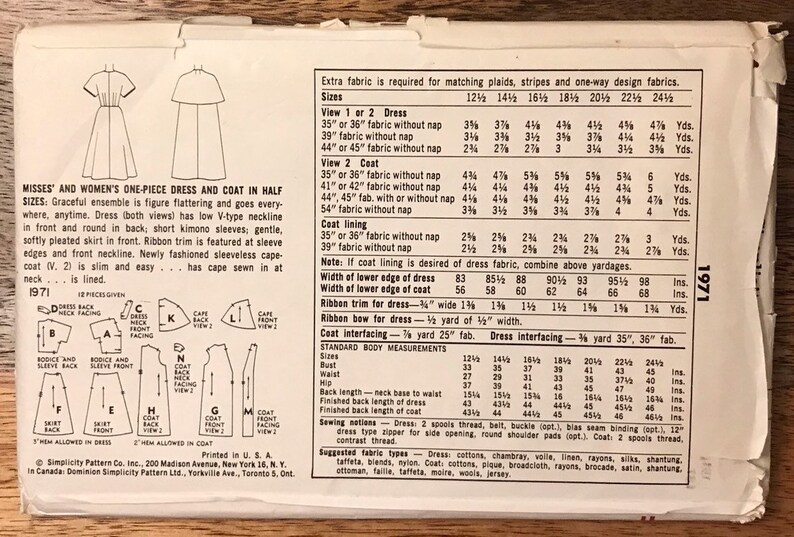 50s Simplicity 1971 Dress and Coat Pattern Uncut - Etsy