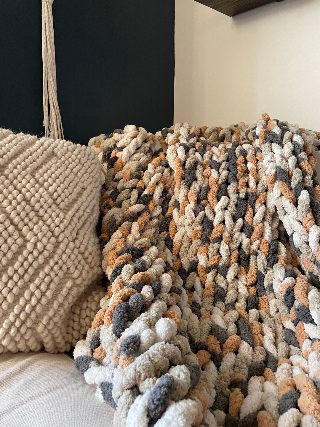 The Knit ~super Soft~ Cozy Chenille Orange Marbled Blanket - Etsy